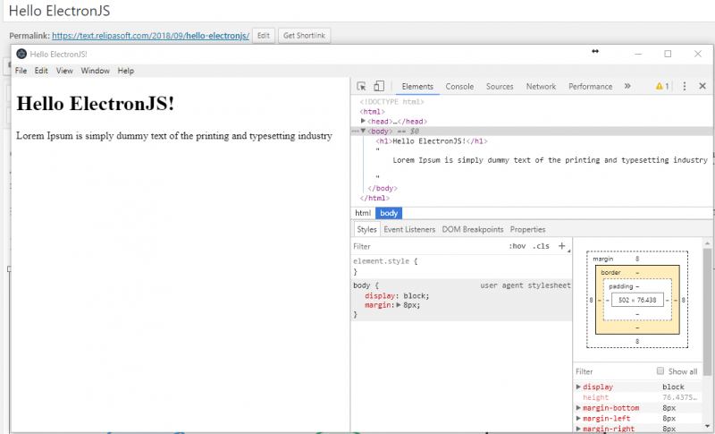 Hello ElectronJS | Text of Relipa